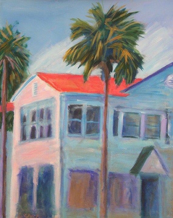 Large Beach House Palm Tree Painting by Emily Cheek - Etsy