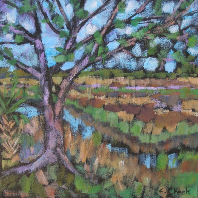Oak Tree on the Marsh 12" Square Acrylic Painting on Canvas - Etsy