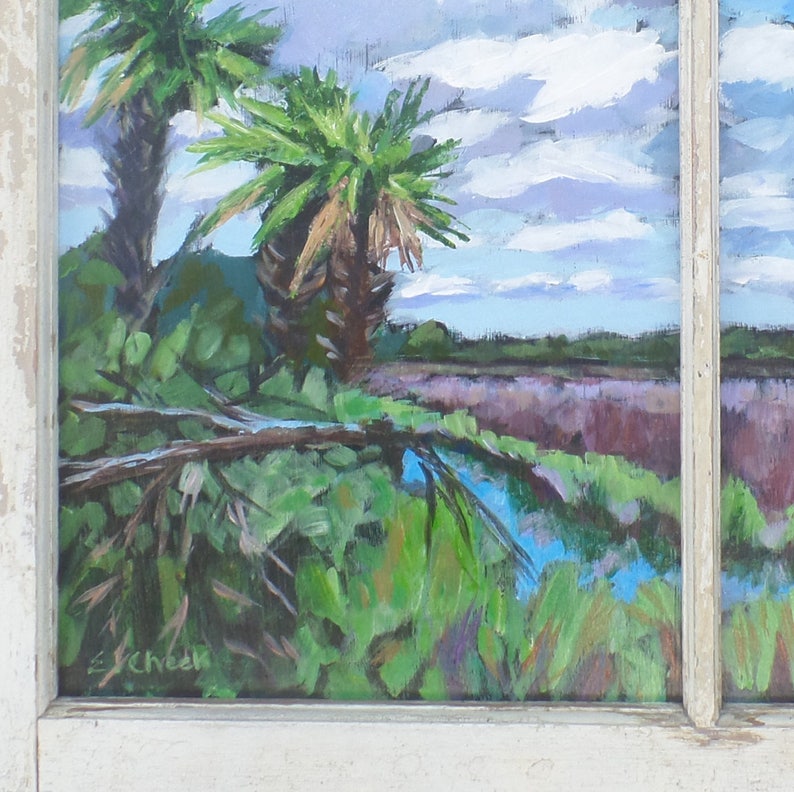 Summer Clouds Window Marsh Painting Large 28x31 Framed Art - Etsy