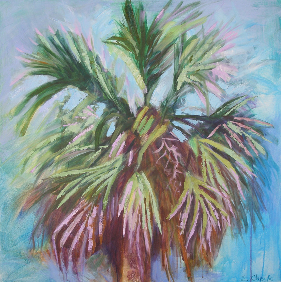 Large Modern Abstract Palm Tree Painting -36 X 36 Inches Original ...