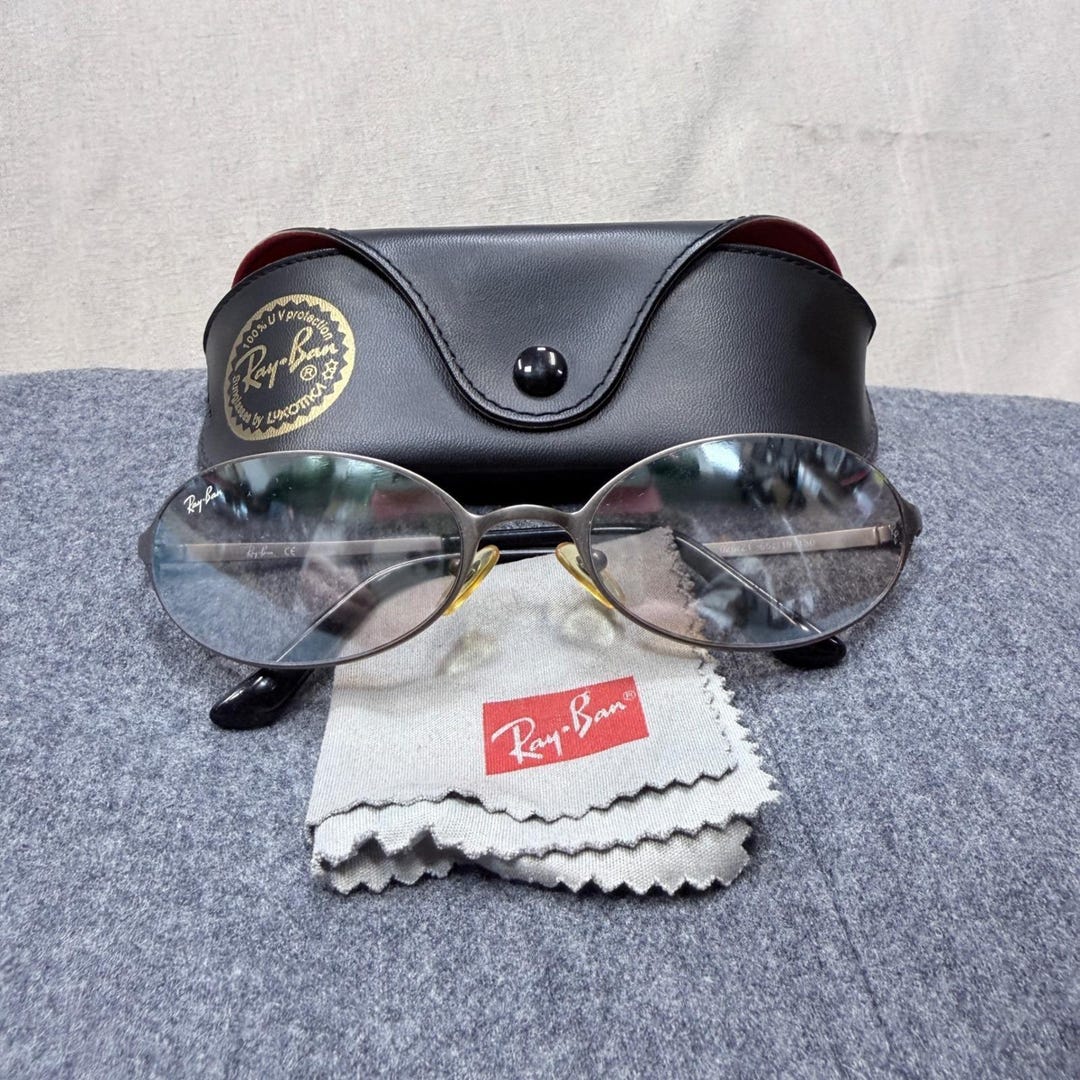 Vintage Ray-ban RB3205 Sidestreet Oval Sunglasses Silver Frame Blue ...