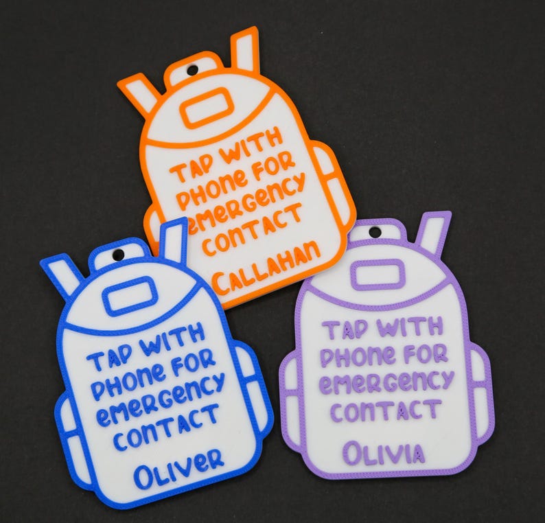 Emergency Contact NFC Backpack Tag Tap to Call Parent PLA ID Tag With ...