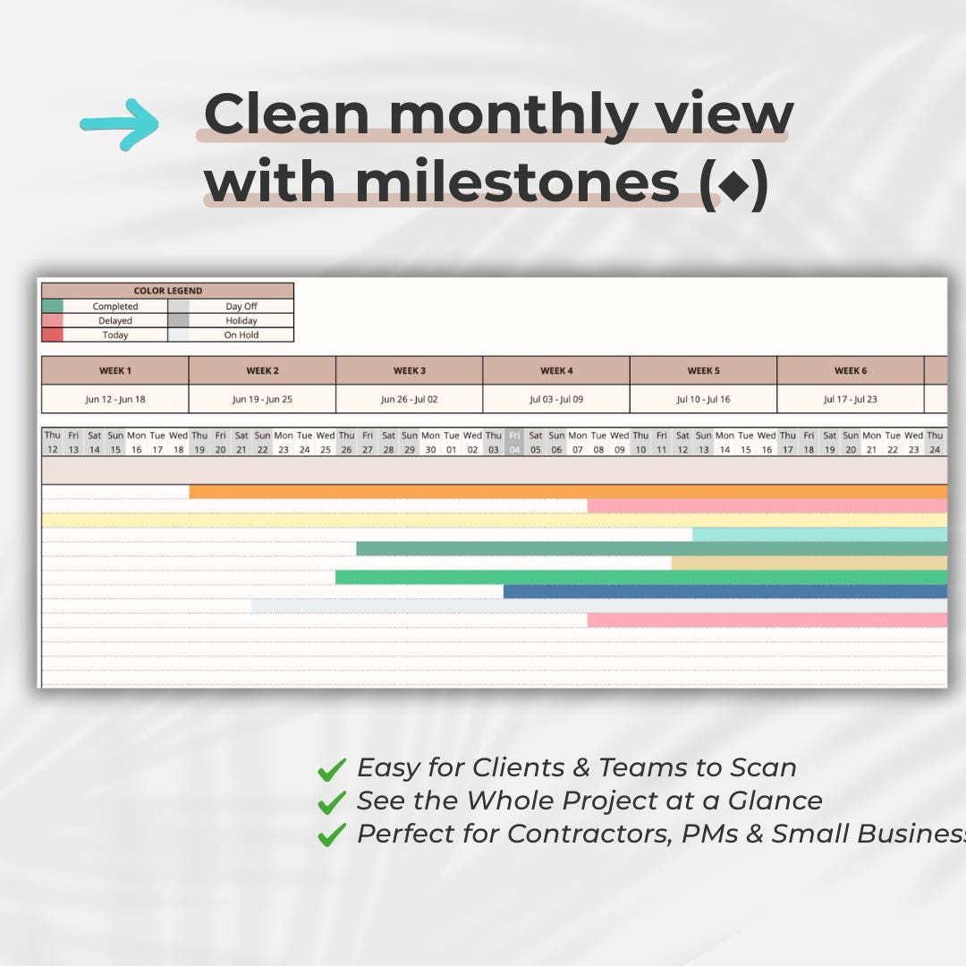 Gantt Chart Excel Template | Project Timeline Planner (digital Download ...