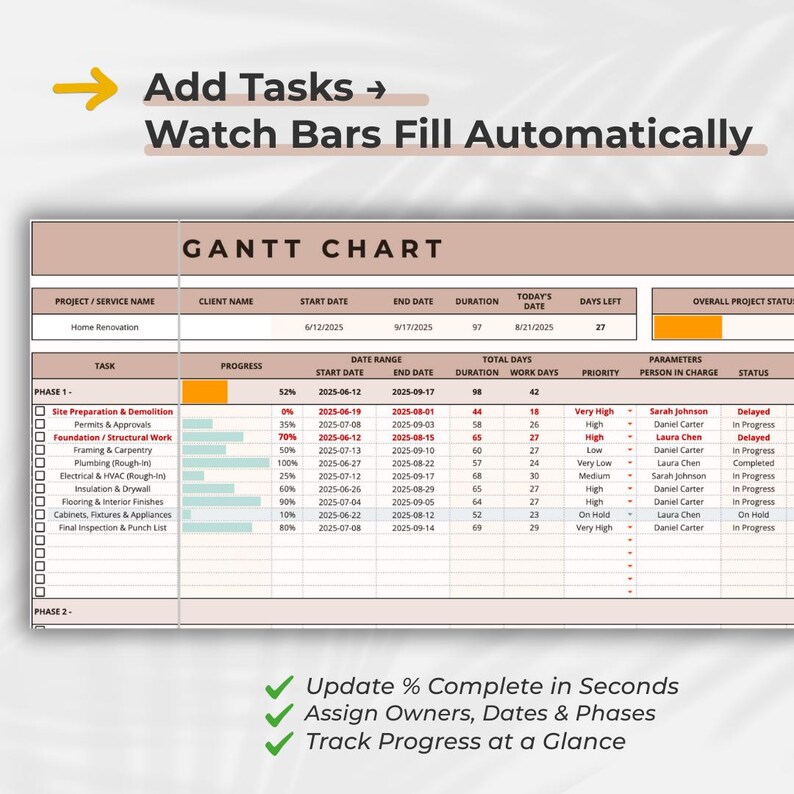 Gantt Chart Excel Template | Project Timeline Planner (digital Download ...