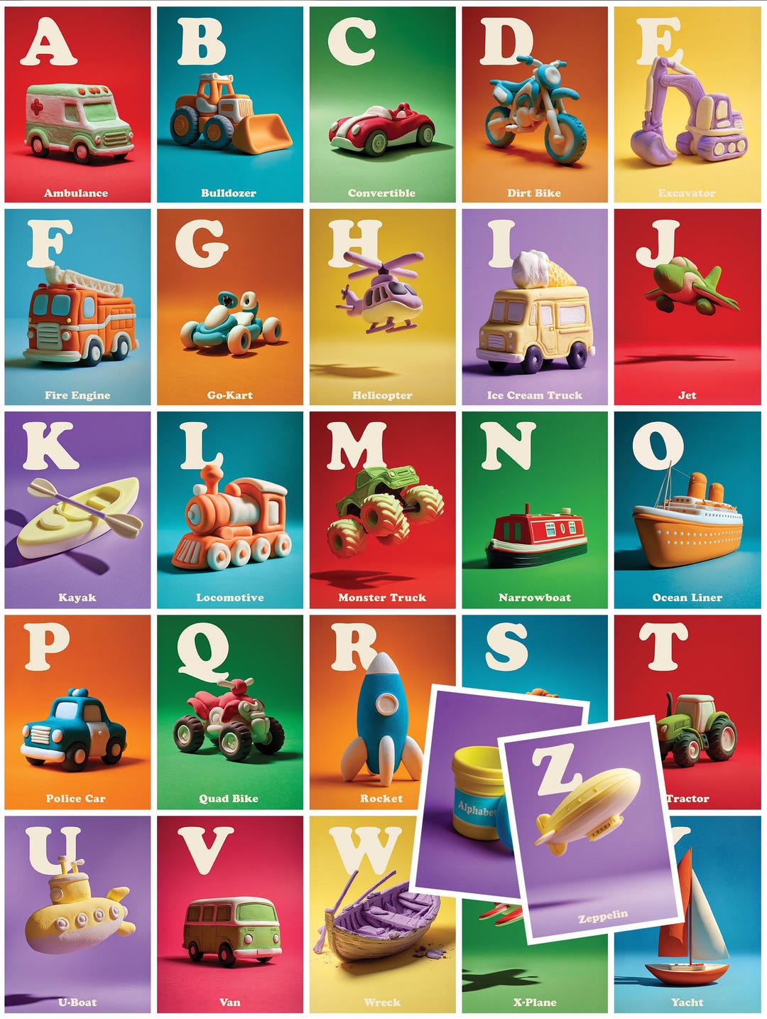 Clay Vehicles Alphabet Print: A-Z Kids Nursery Wall Art (digital ...