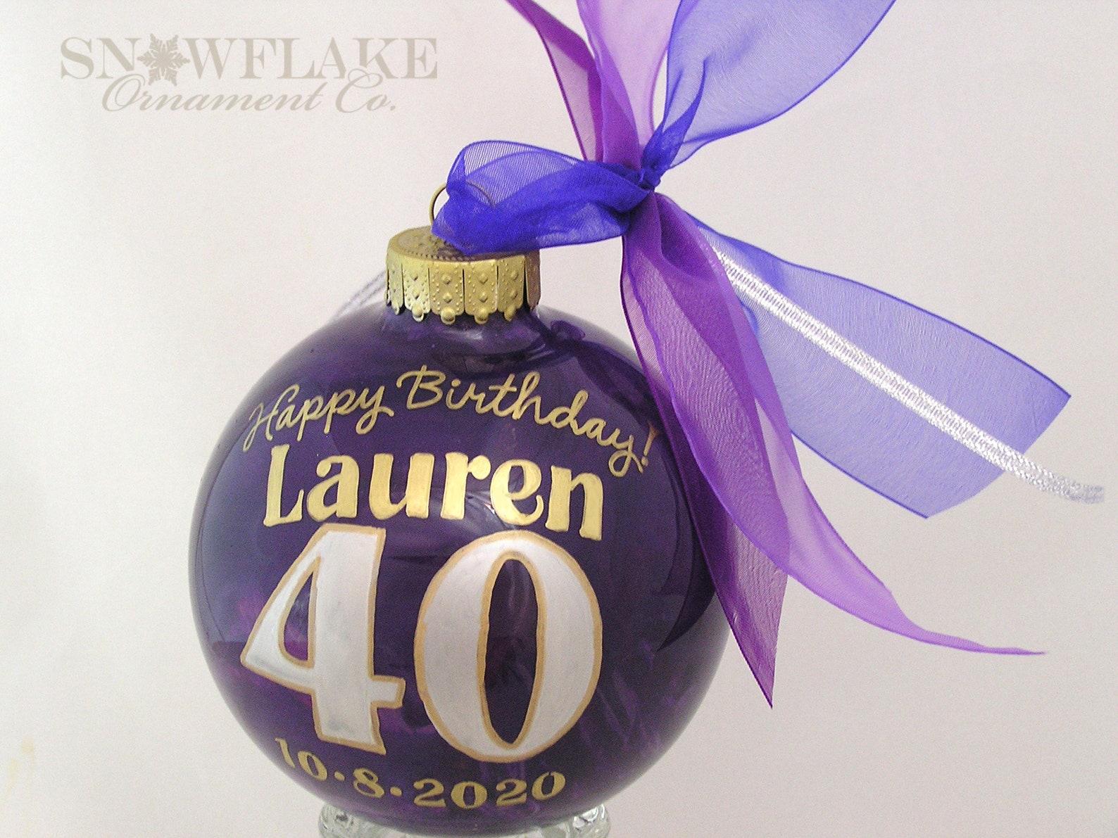 HAPPY 40th BIRTHDAY PERSONALIZED Glass Christmas Ornament Keepsake Gift ...
