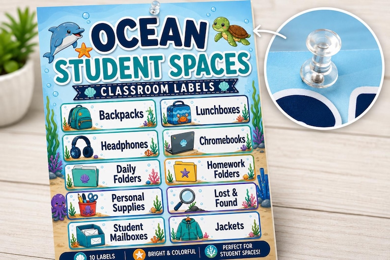 Ocean Student Space Labels: Printable Classroom Organization (digital ...