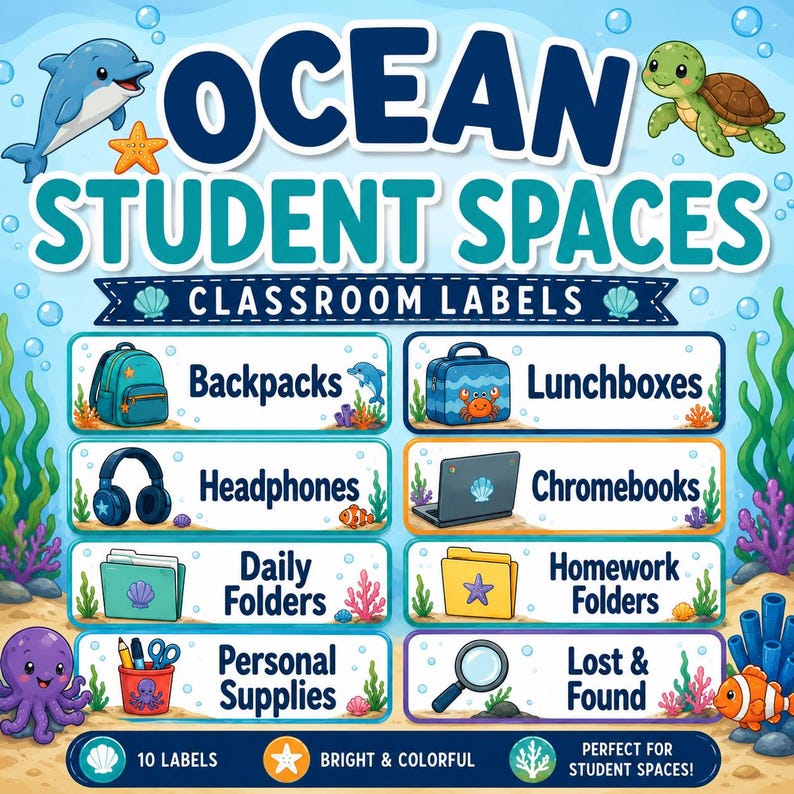 Ocean Student Space Labels: Printable Classroom Organization (digital ...