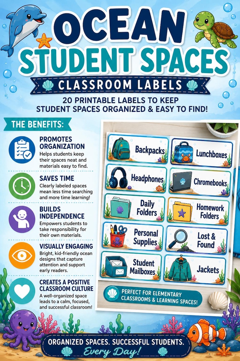 Ocean Student Space Labels: Printable Classroom Organization (digital ...