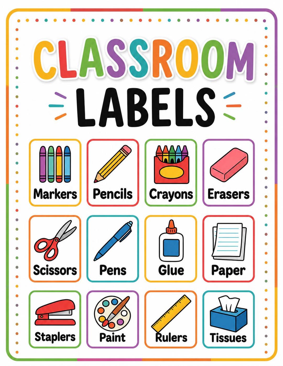 Classroom Organization Labels – Colorful & Fun Printable Labels for ...