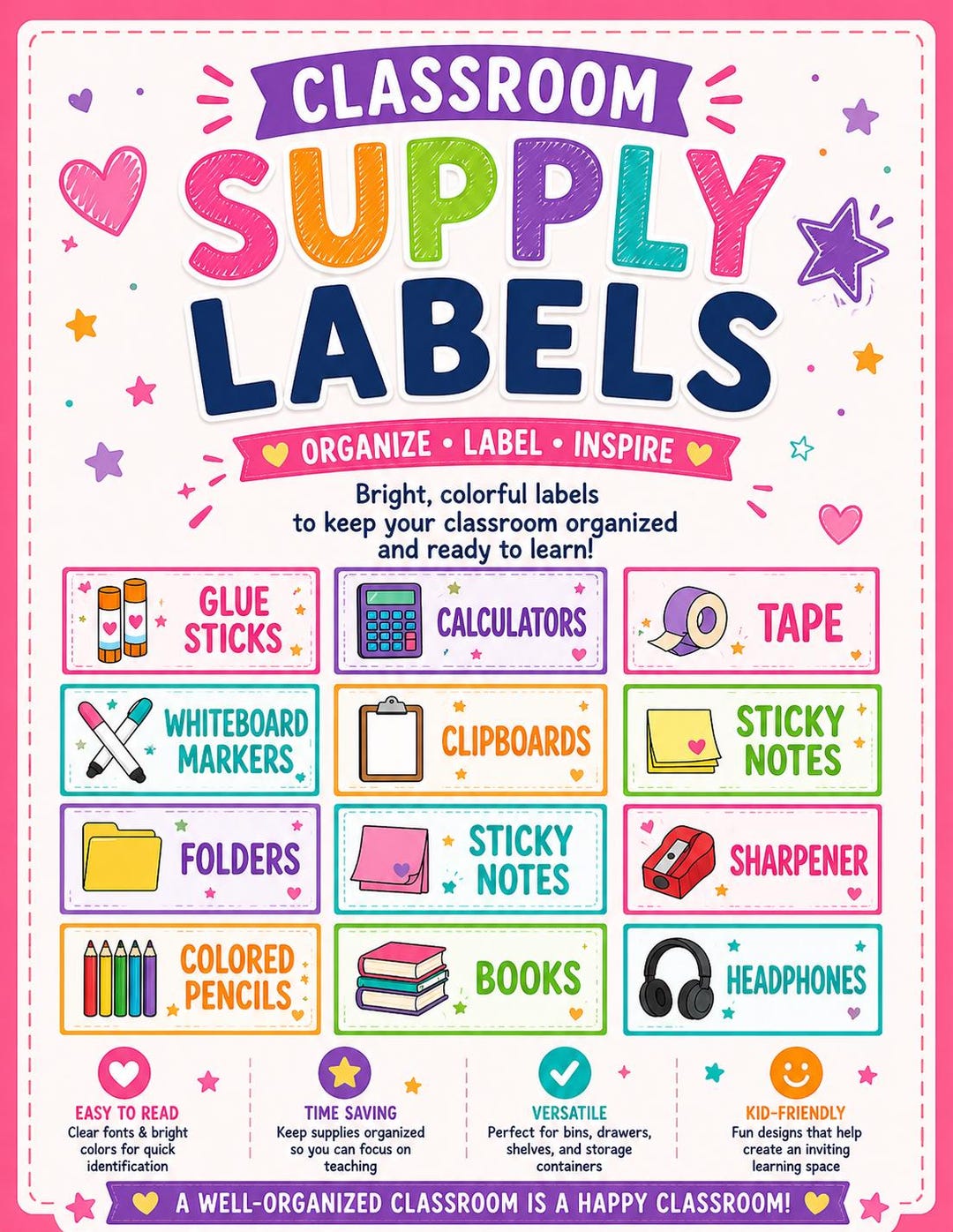 Classroom Labels Printable School Supply Labels Classroom Organization ...