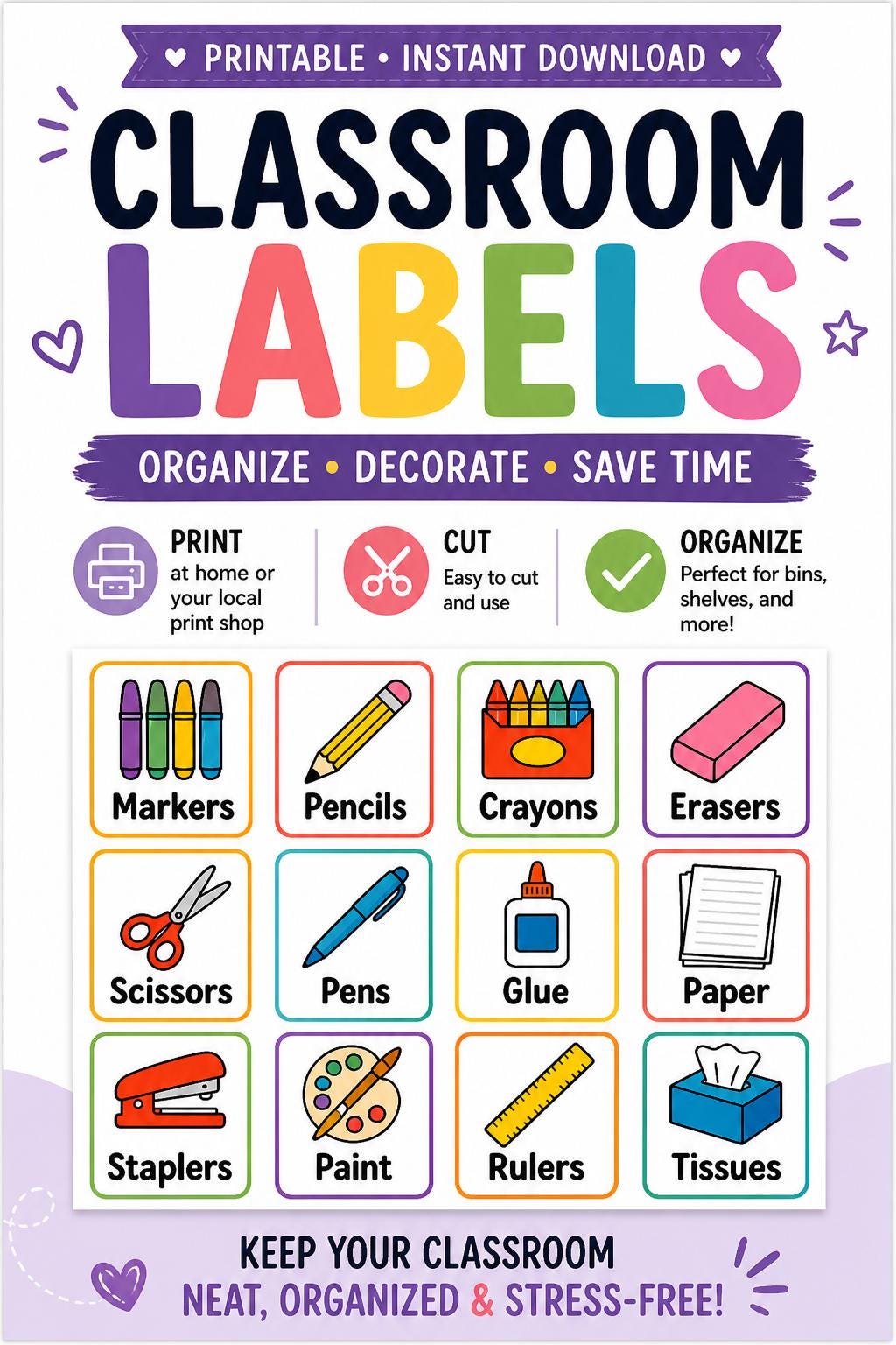 Classroom Organization Labels – Colorful & Fun Printable Labels for ...
