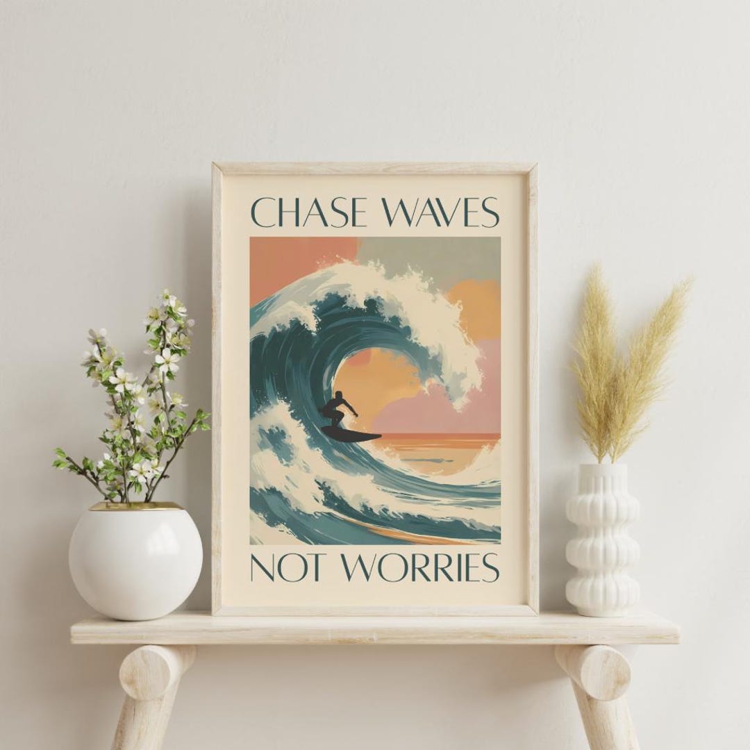 Surfing Poster, Beach Wall Art, Ocean Waves Decor, Surf Quote Print ...