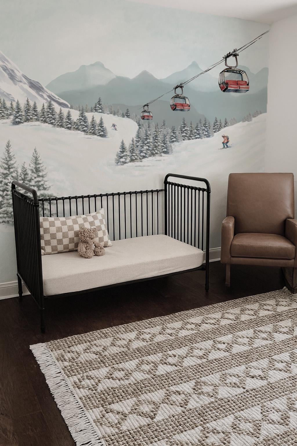 Alpine Ski Lift Wall Mural – Watercolor Mountain and Ski Resort Peel ...