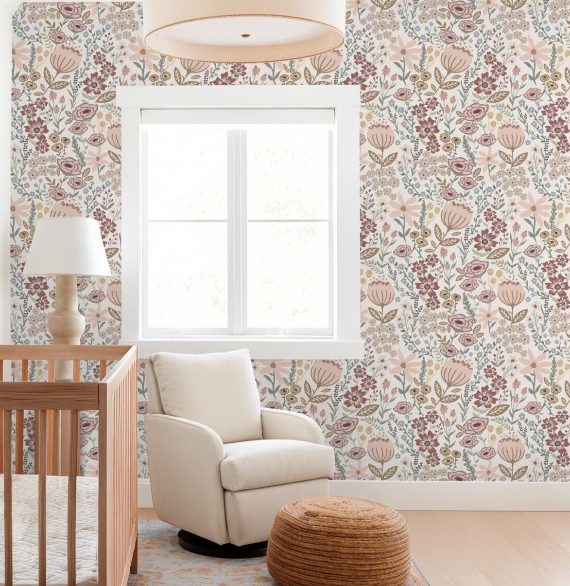 Floral Peel and Stick Wallpaper - Flo's Vintage Garden Party Mural in ...