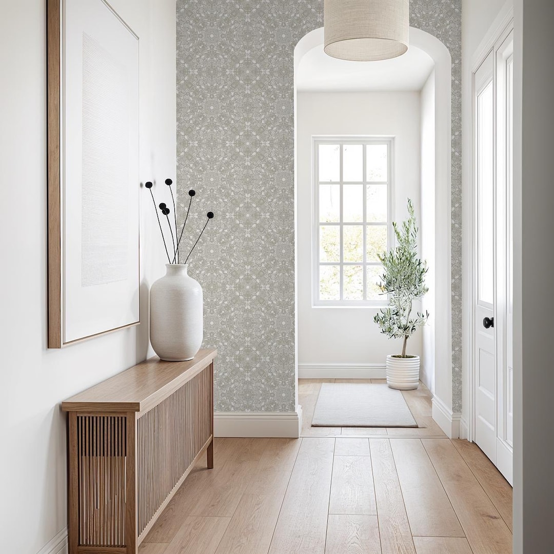Woodland Lace Wallpaper Mural: Taupe Mushroom, Acorn, Butterfly Peel ...