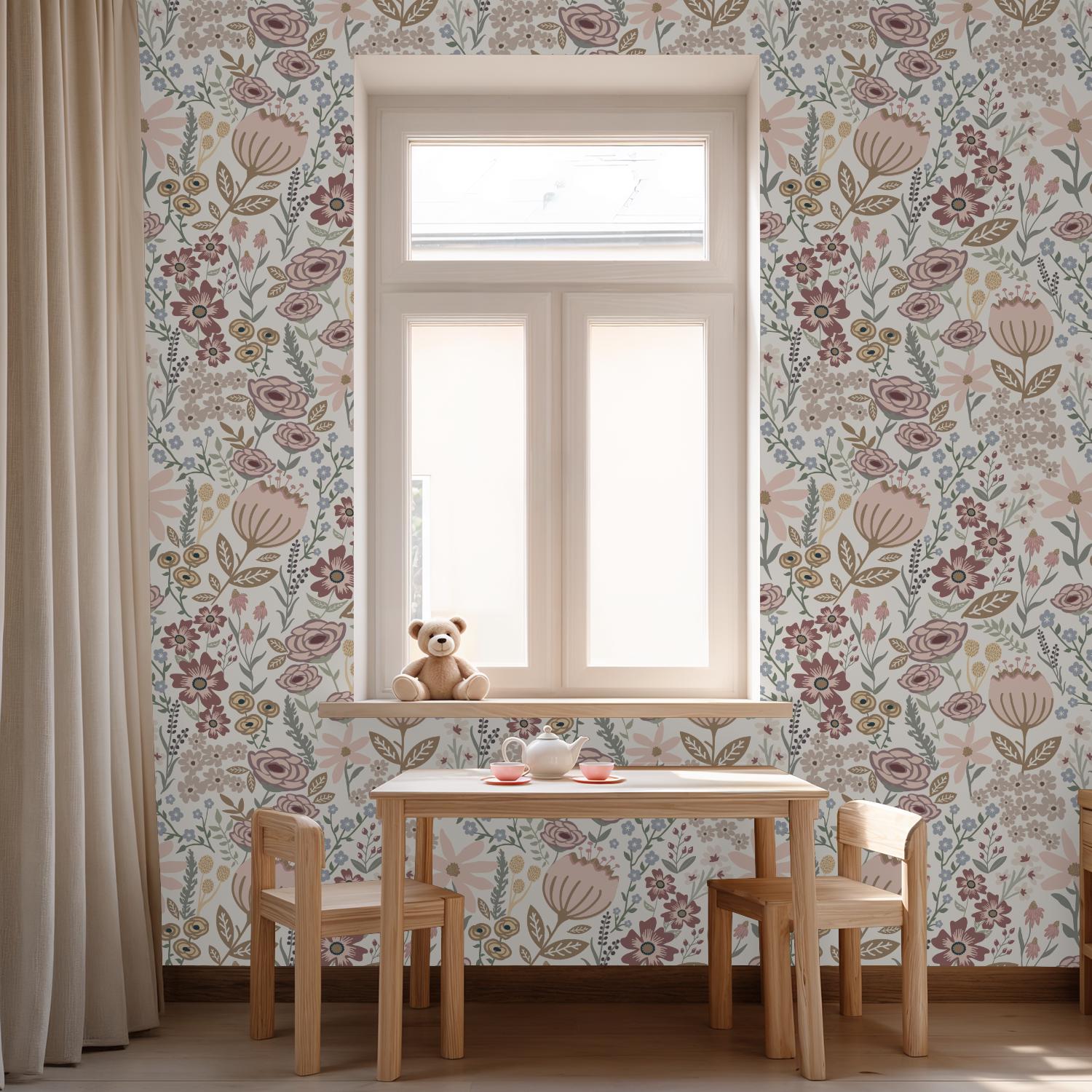 Floral Peel and Stick Wallpaper - Flo's Vintage Garden Party Mural in ...