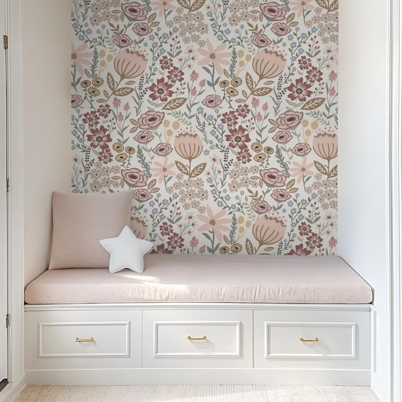 Floral Peel and Stick Wallpaper - Flo's Vintage Garden Party Mural in ...
