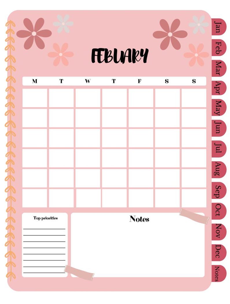 Flower Theme 2025 Calendar| PDF READY - Etsy