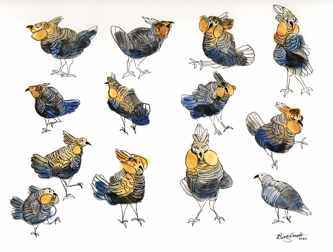 Prairie Chickens Blob Bird Watercolor Mixed Media Art Print - Etsy