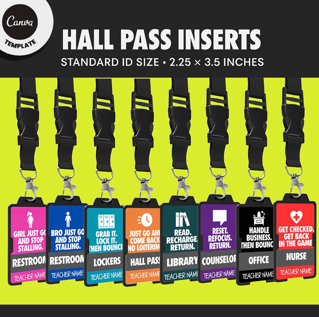 Canva Hall Pass Inserts | Editable Lanyard Badges | Modern and Fun ...