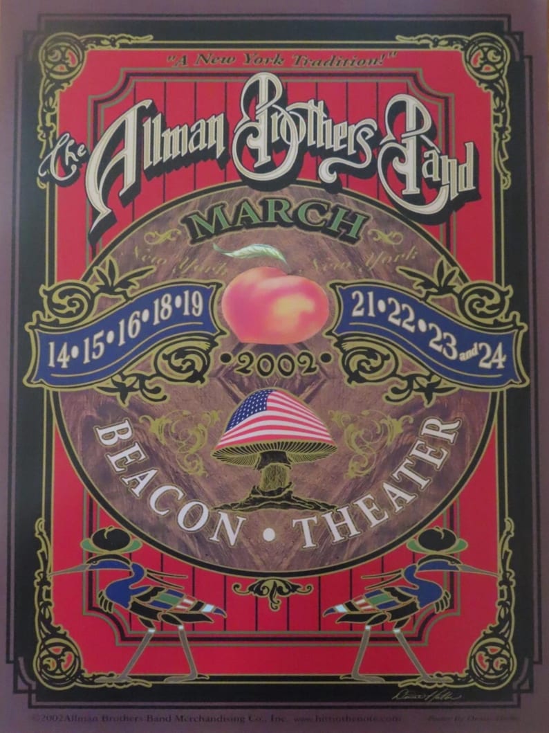 Allman Brothers Concert Poster Print - 2002 Beacon Theater Run - Live ...