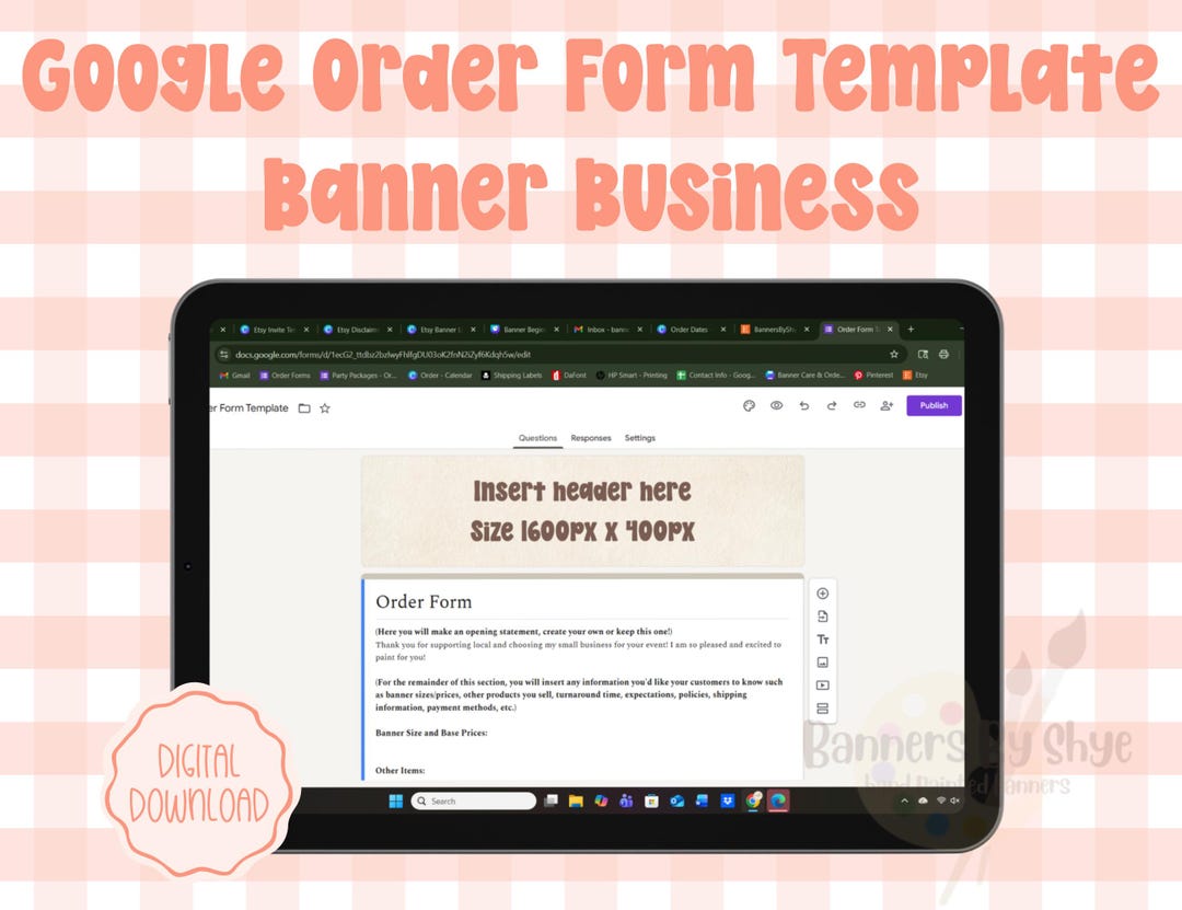 Google Order Form Template for Banner Artist - Editable Digital ...