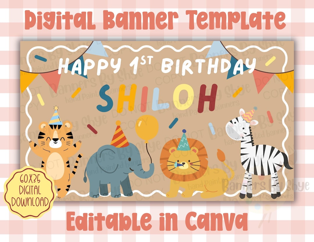 Party Animals Birthday Banner Template - Hand Painted Banner (60x35 ...
