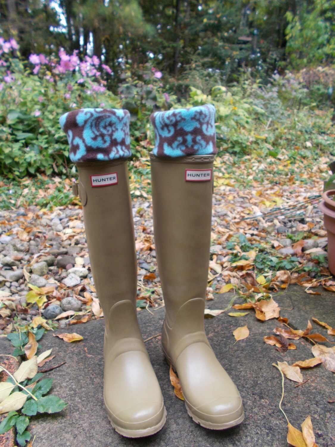 Rain Boot Liners, Damask Turquoise and BLACK Sock, British Wellie ...