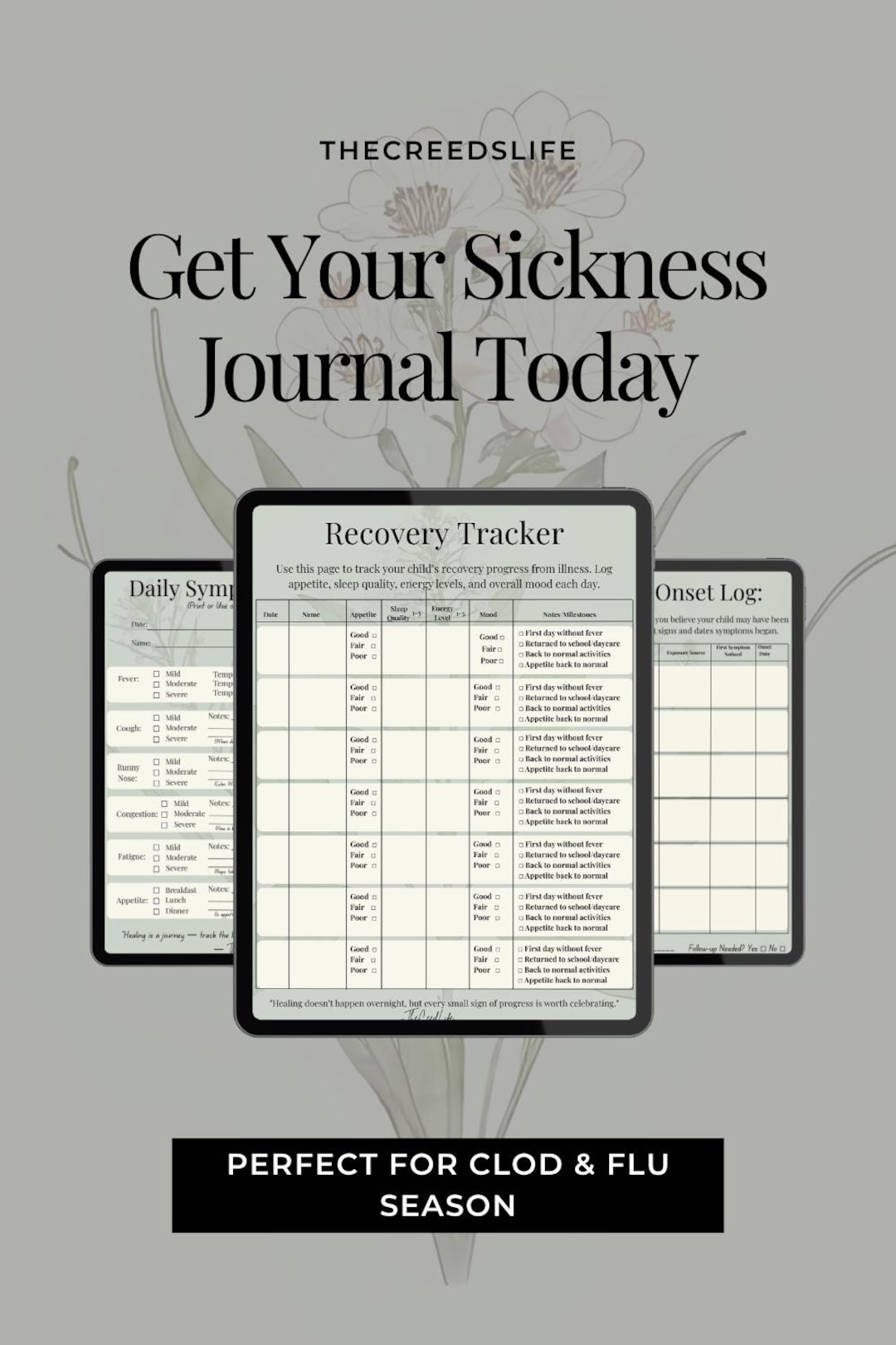 Family Sickness and Recovery Tracker Printable | Cold & Flu Symptom Log ...