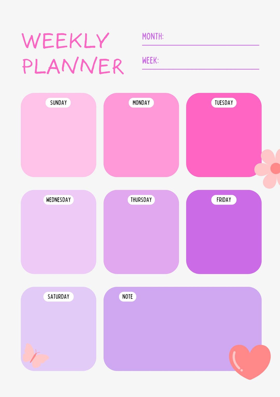 Pink Minimalist Weekly Planner | Printable PDF | Undated Digital ...