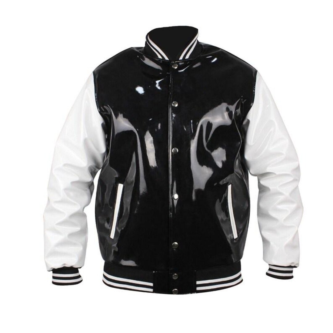Handmade Men's Varsity Jacket: Black & White Waterproof PVC Bomber - Etsy