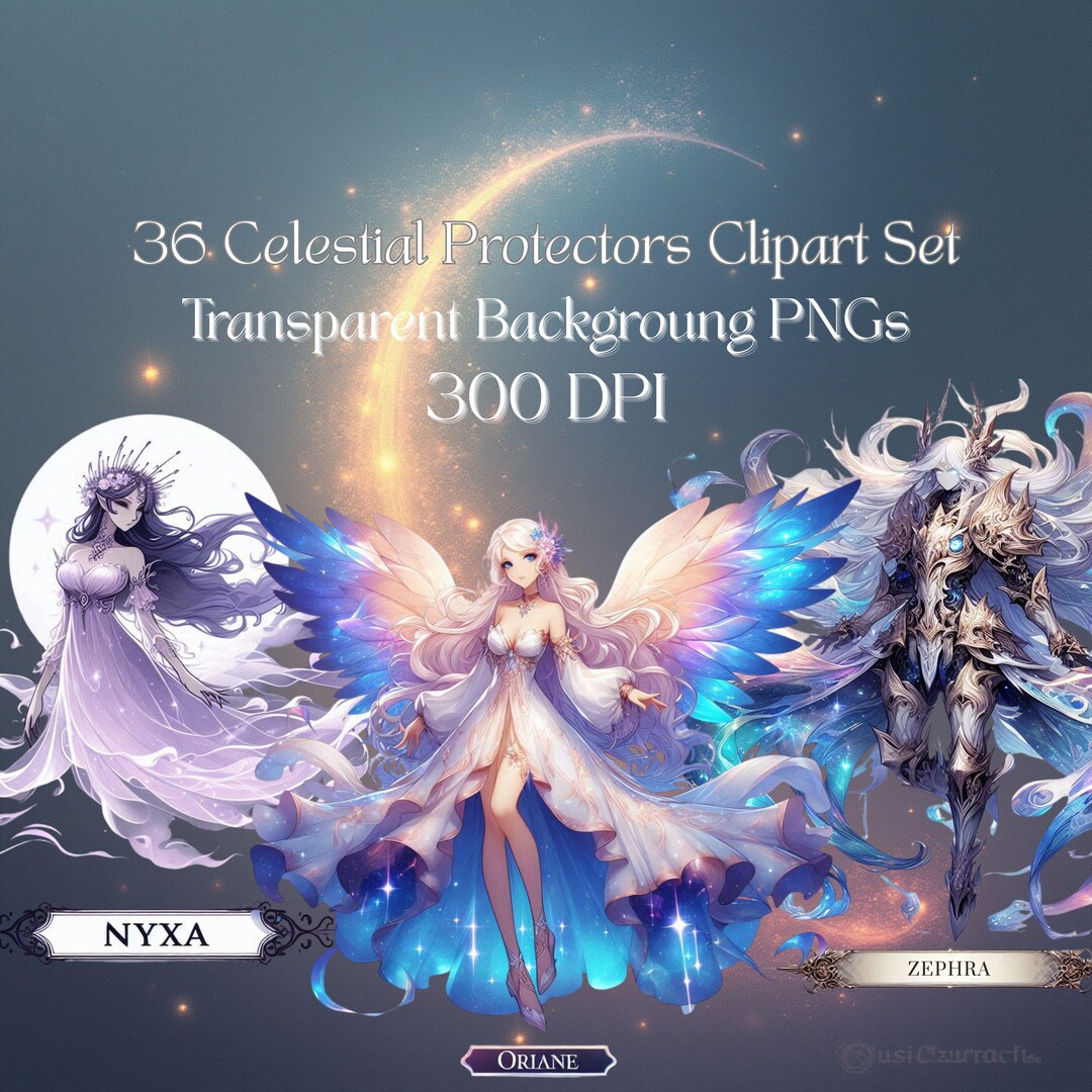 36 Celestial Protectors Clipart Set – Angels Spirits Guardians PNG ...