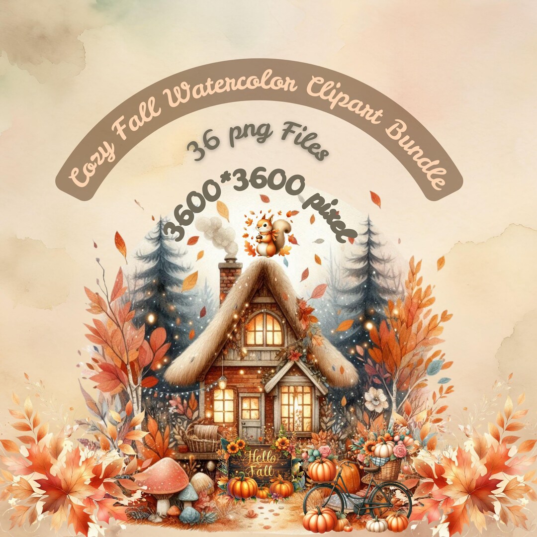 Watercolor Fall Clipart Bundle: Cozy Autumn PNG Set (digital Download ...