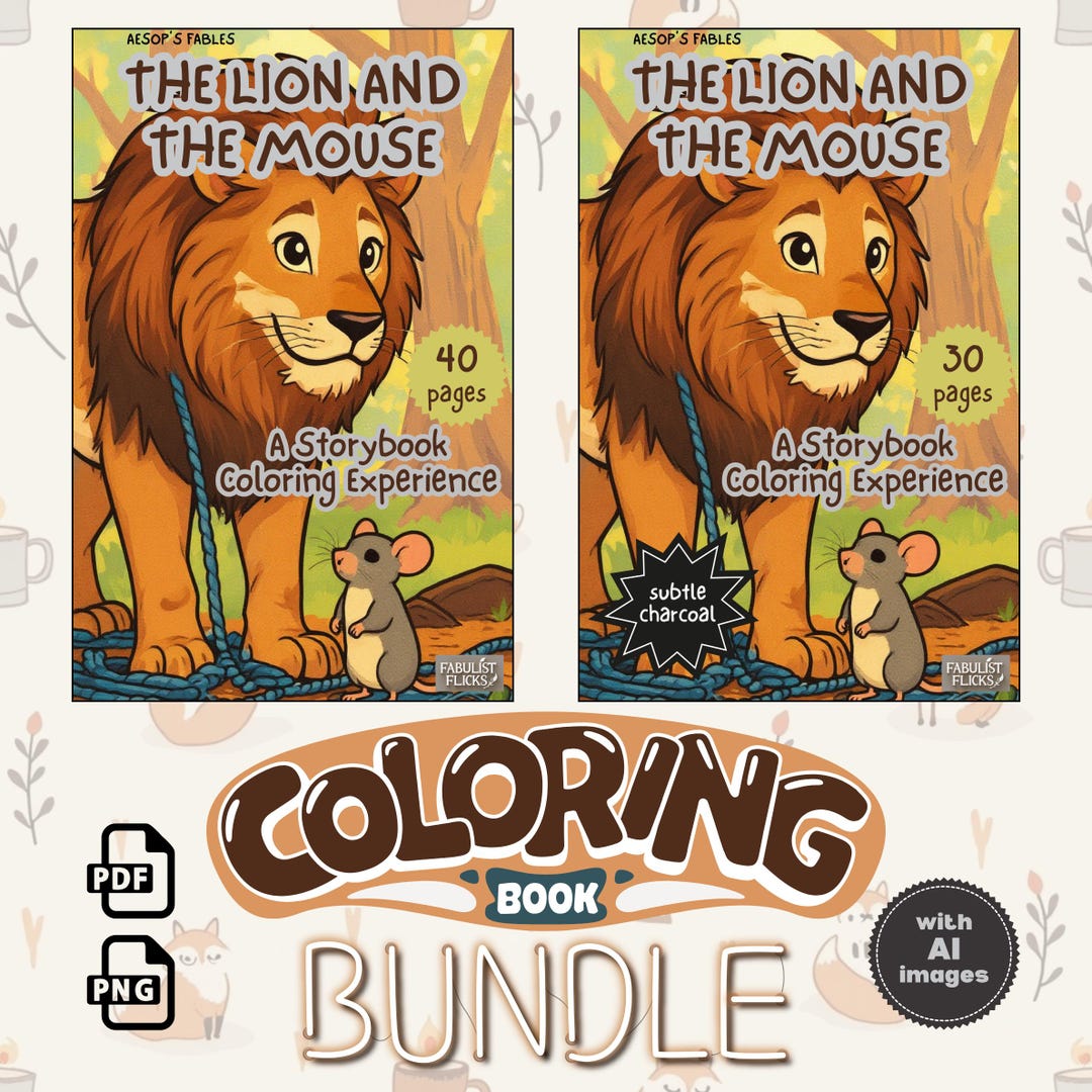 The Lion and the Mouse Storybook Coloring Book 40 Printable PDF + PNG ...