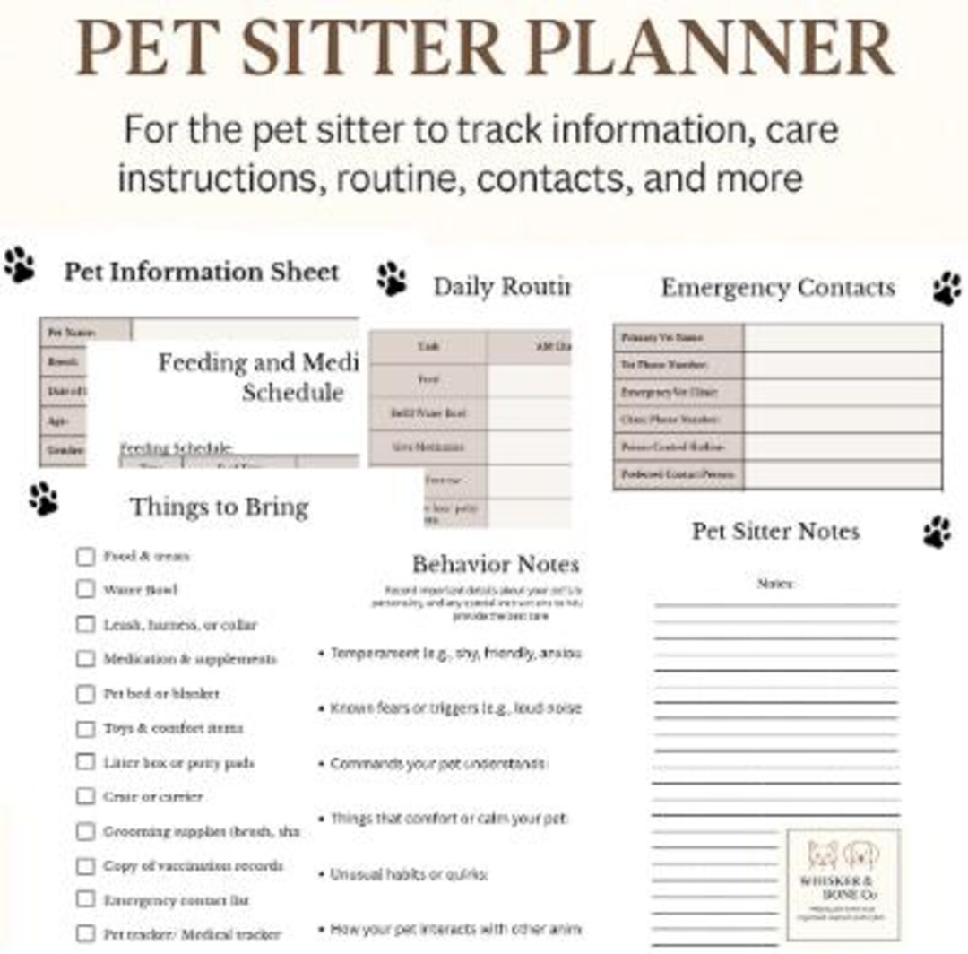 Pet Sitter Planner | Printable Pet Sitting Binder, Pet Routine ...