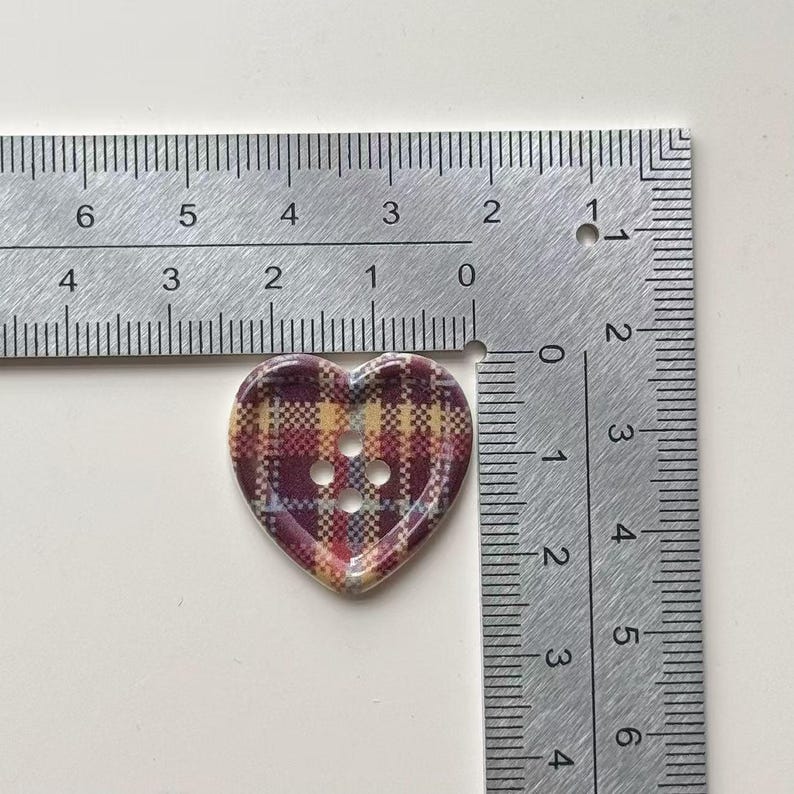 Plaid Heart Buttons – 5pc 25mm Gingham Love Buttons – Sweet Decorative ...