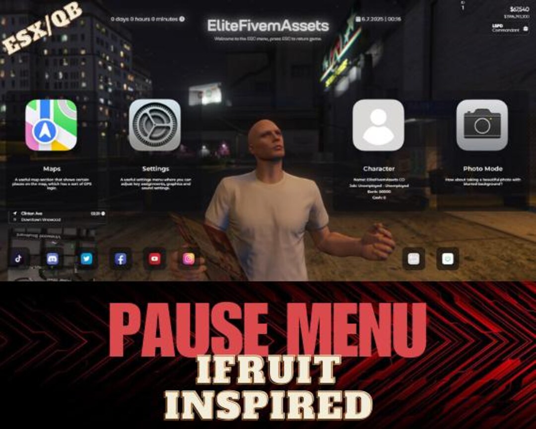 Fivem Custom Pause Menu | Ifruit Inspired UI | Standalone Script | Esx/qb-core Ready | Add ...