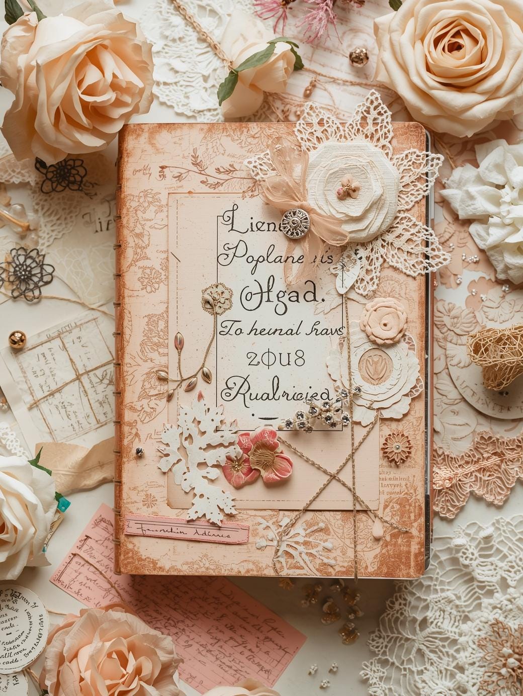 Peach Colour Junk Journal Set With Lace Work Ephemera - Etsy