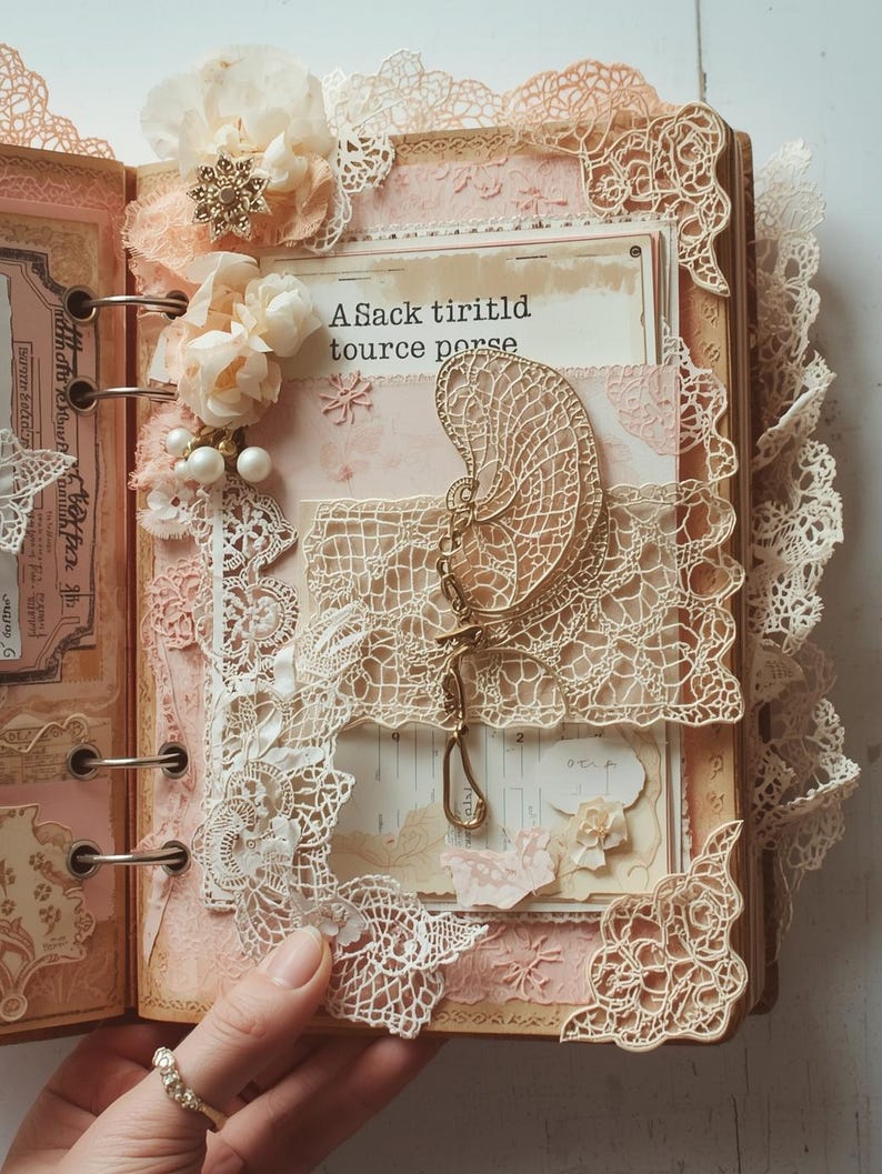 Peach Colour Junk Journal Set With Lace Work Ephemera:digital Print - Etsy