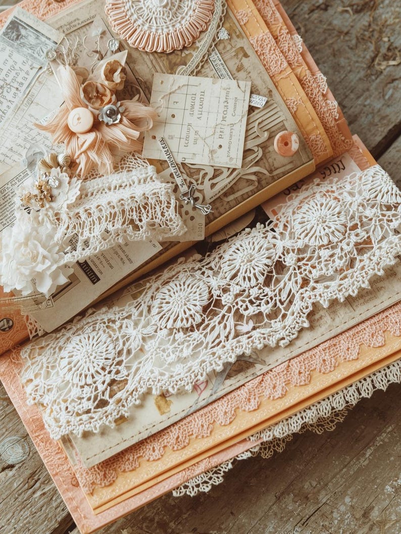 Peach Colour Junk Journal Set With Lace Work Ephemera:digital Print - Etsy