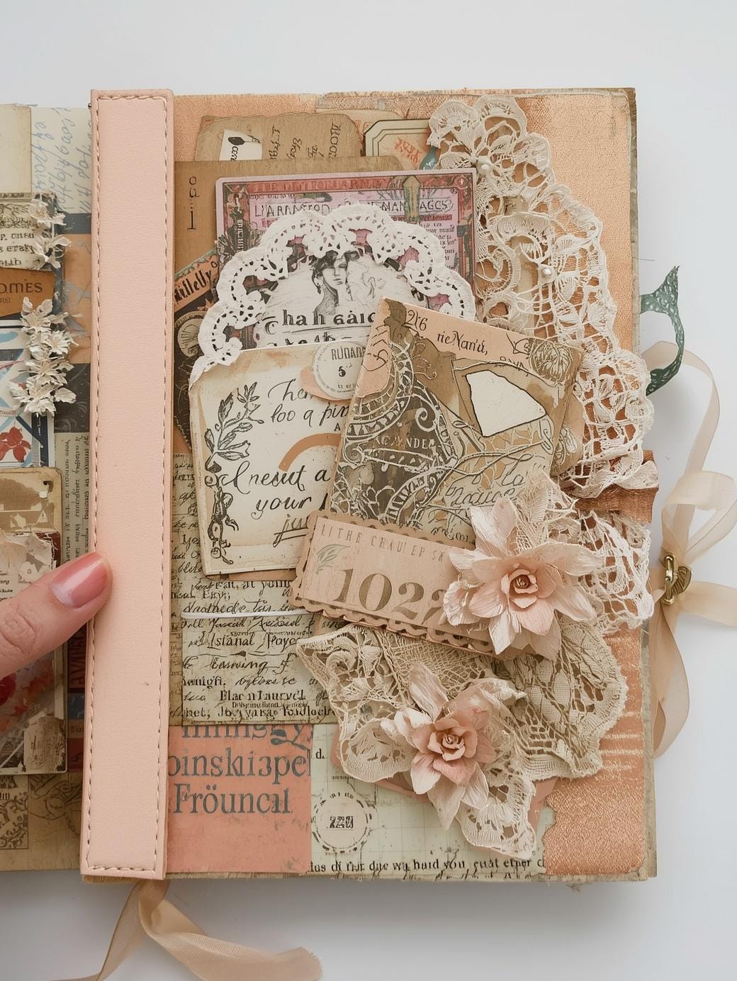Peach Colour Junk Journal Set With Lace Work Ephemera - Etsy