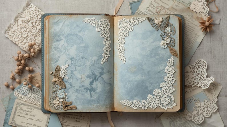 Sky Blue Lace Border Junk Journal - Etsy