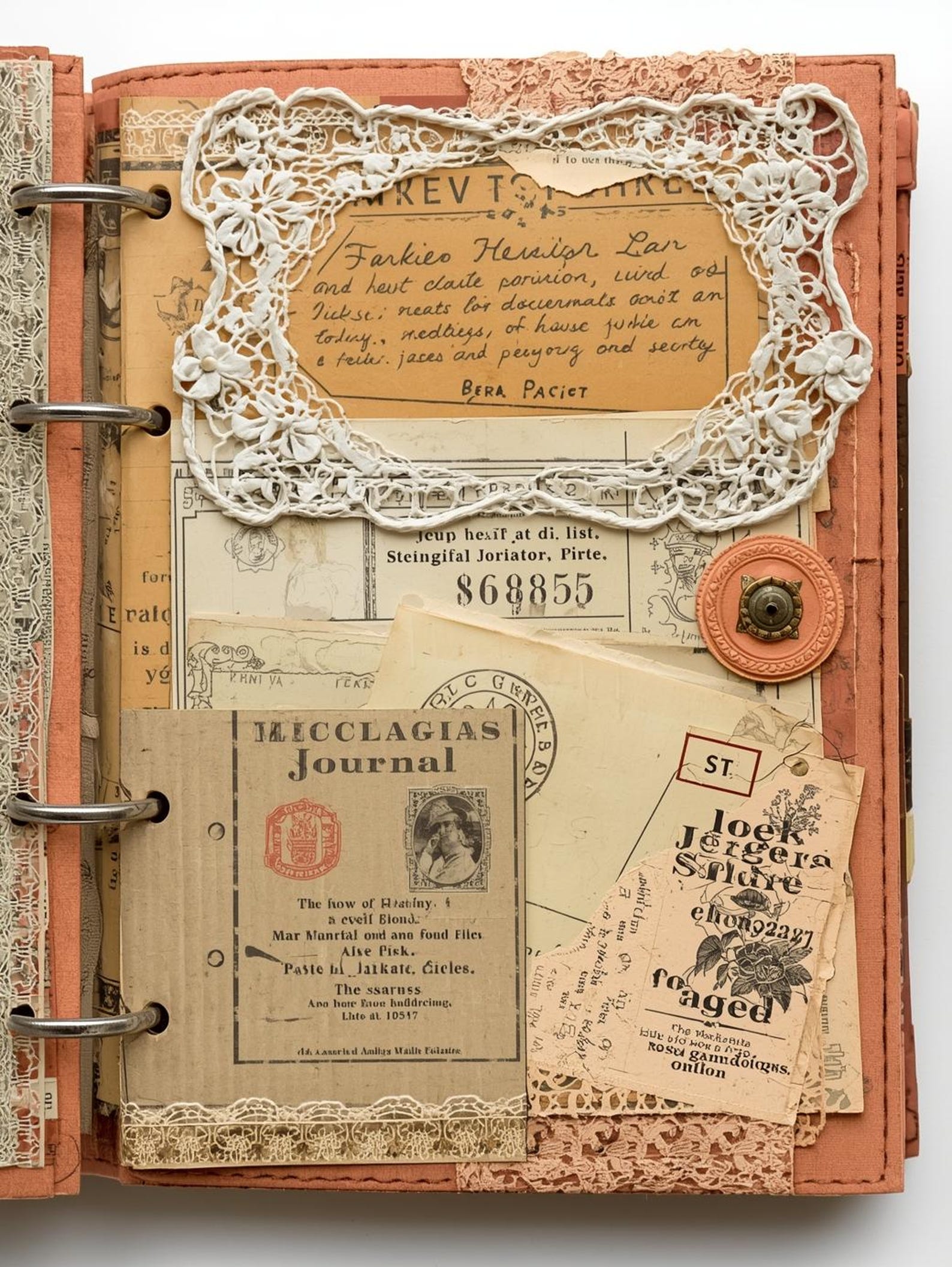 Peach Colour Junk Journal Set With Lace Work Ephemera:digital Print - Etsy