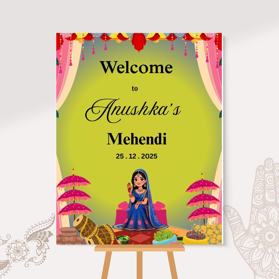 Digital Mehndi Sign Board, Digital Mehendi Signage, Printable Mehendi ...