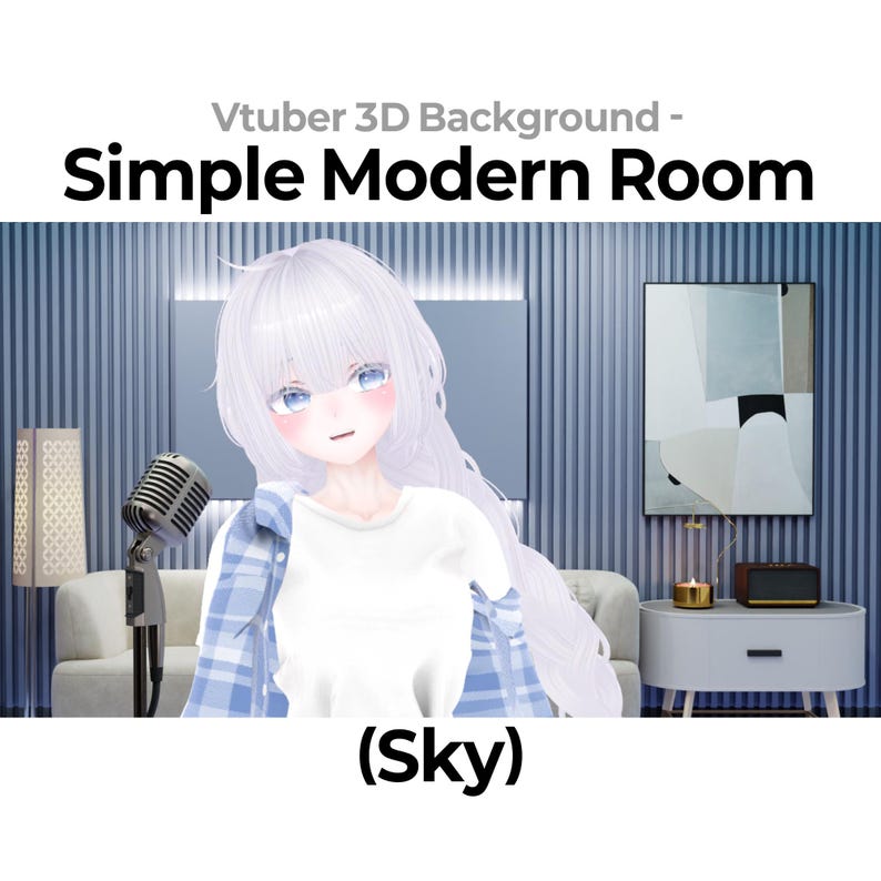 Simple Modern Room (sky) | Vtuber Background, 3D Rendered, Premade, Streamer Asset, Vtuber Asset ...