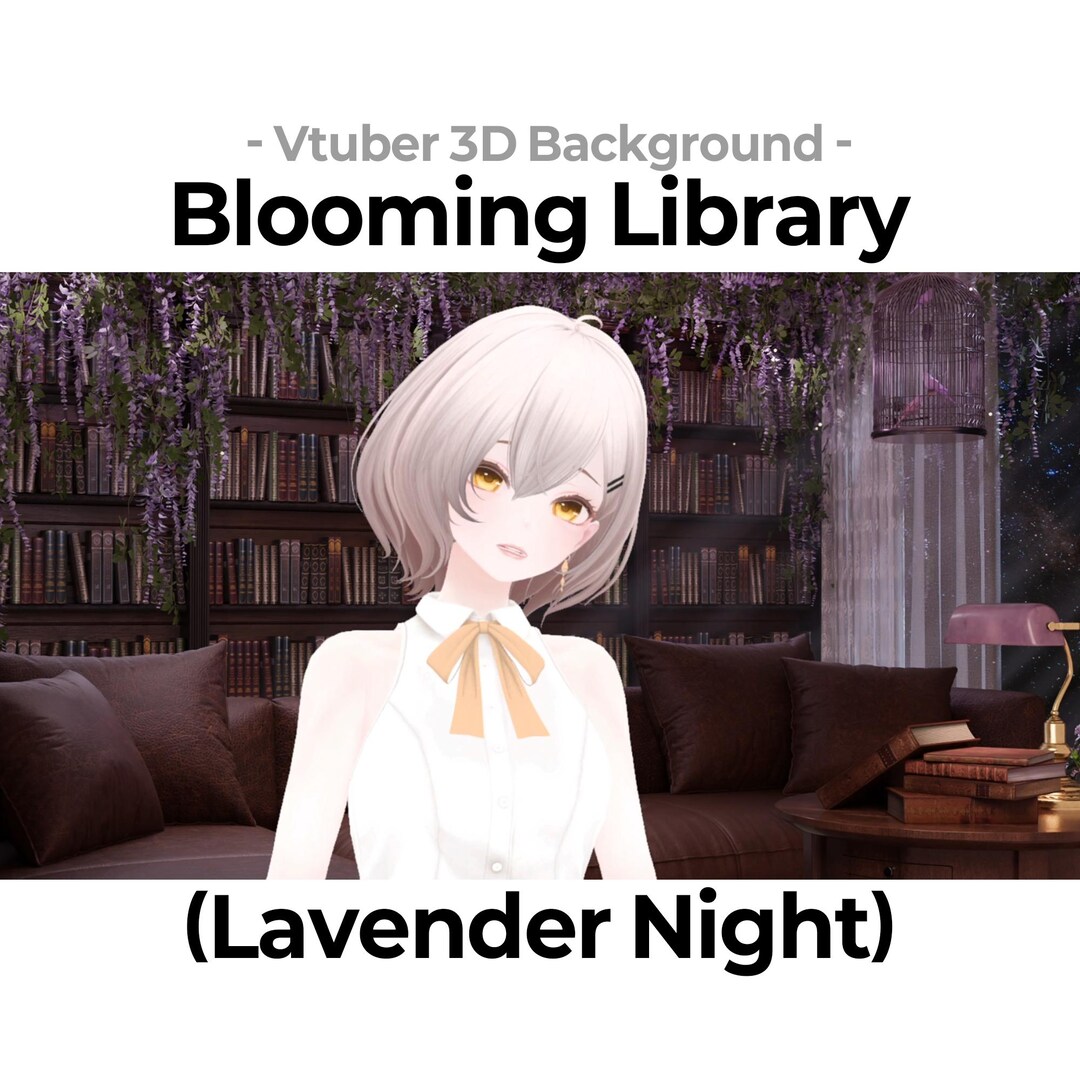 Blooming Library Vtuber Background: Lavender Night Streamer Asset - Etsy