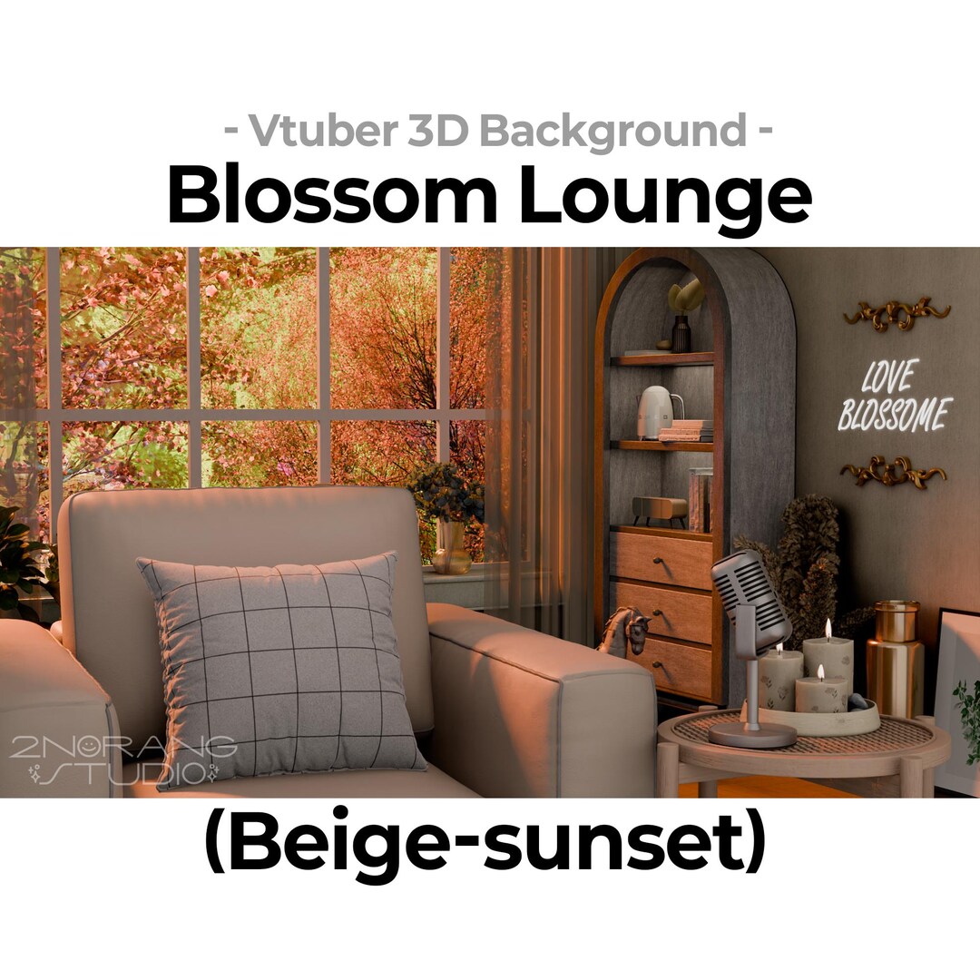 Blossom Beige Sunset Vtuber Background: 3D Rendered Streamer Scene (PNG ...