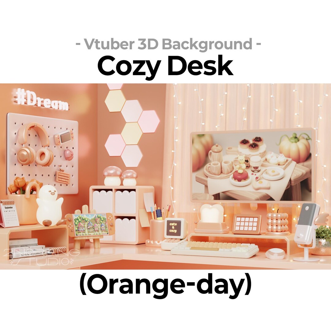Cozy Orange Desk Vtuber Background: Streamer Asset, 3D Rendered (PNG ...