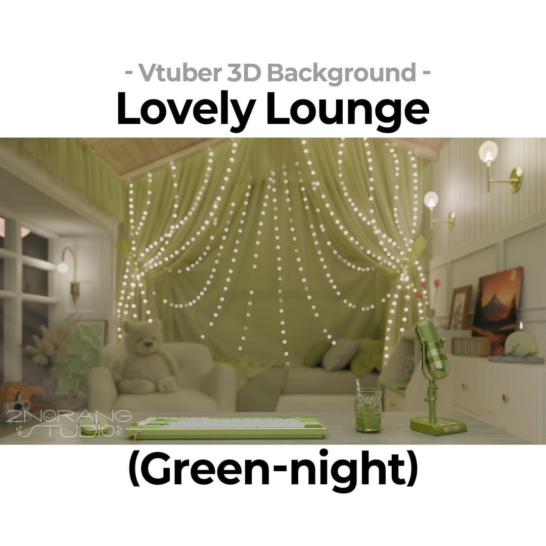 Green Night Vtuber Background: 3D Rendered Streamer Asset (PNG File FHD ...
